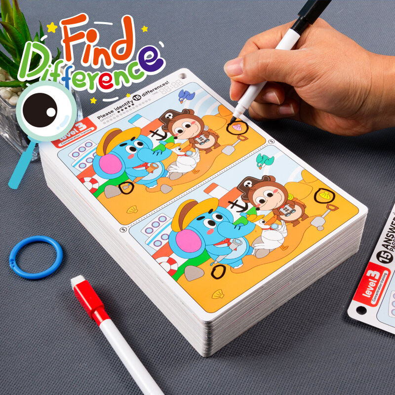 Reusable Find The Difference Game Set - 10 Sheets with Reverse Answers ...