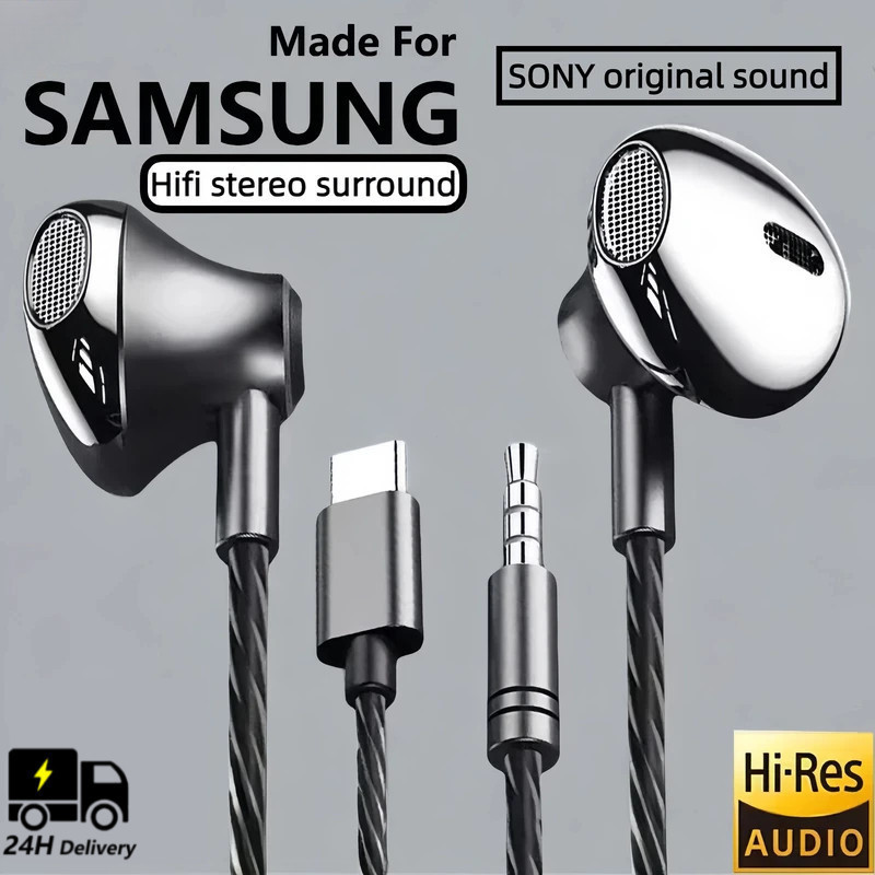 USB Type C Headphone HiFi Bass Stereo Volume Control Mic 3.5mm Wired ...