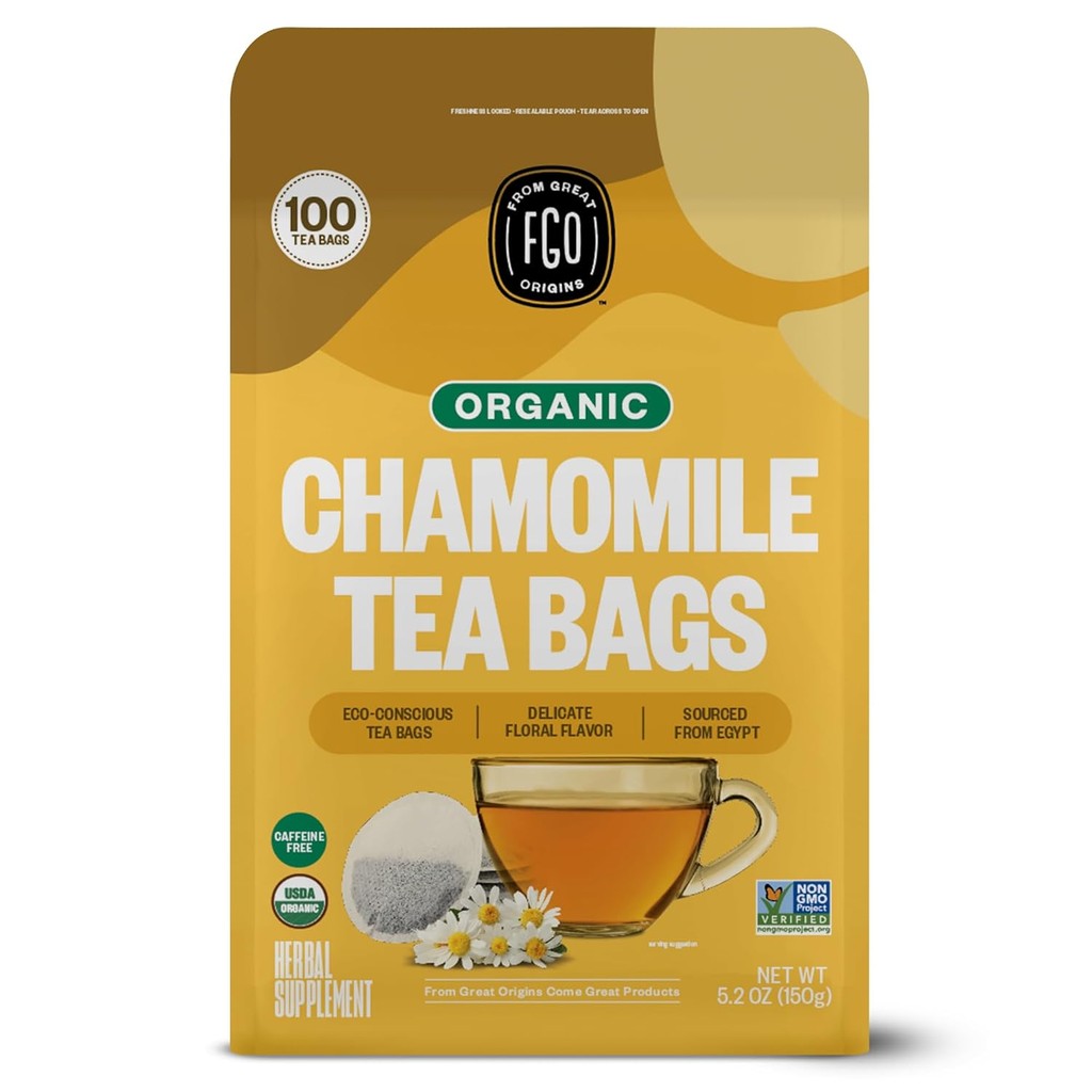 FGO Organic Chamomile Tea, 100 Eco-Conscious Tea Bags, Caffeine Free ...