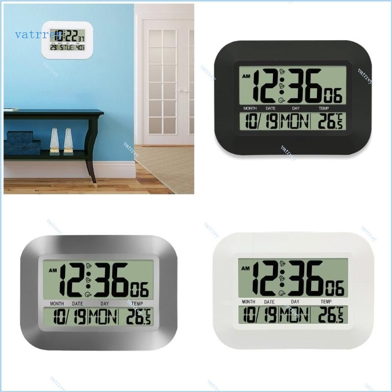 VA LED Digital Clock Features Temperature Auto Time Sync 8 Language ...
