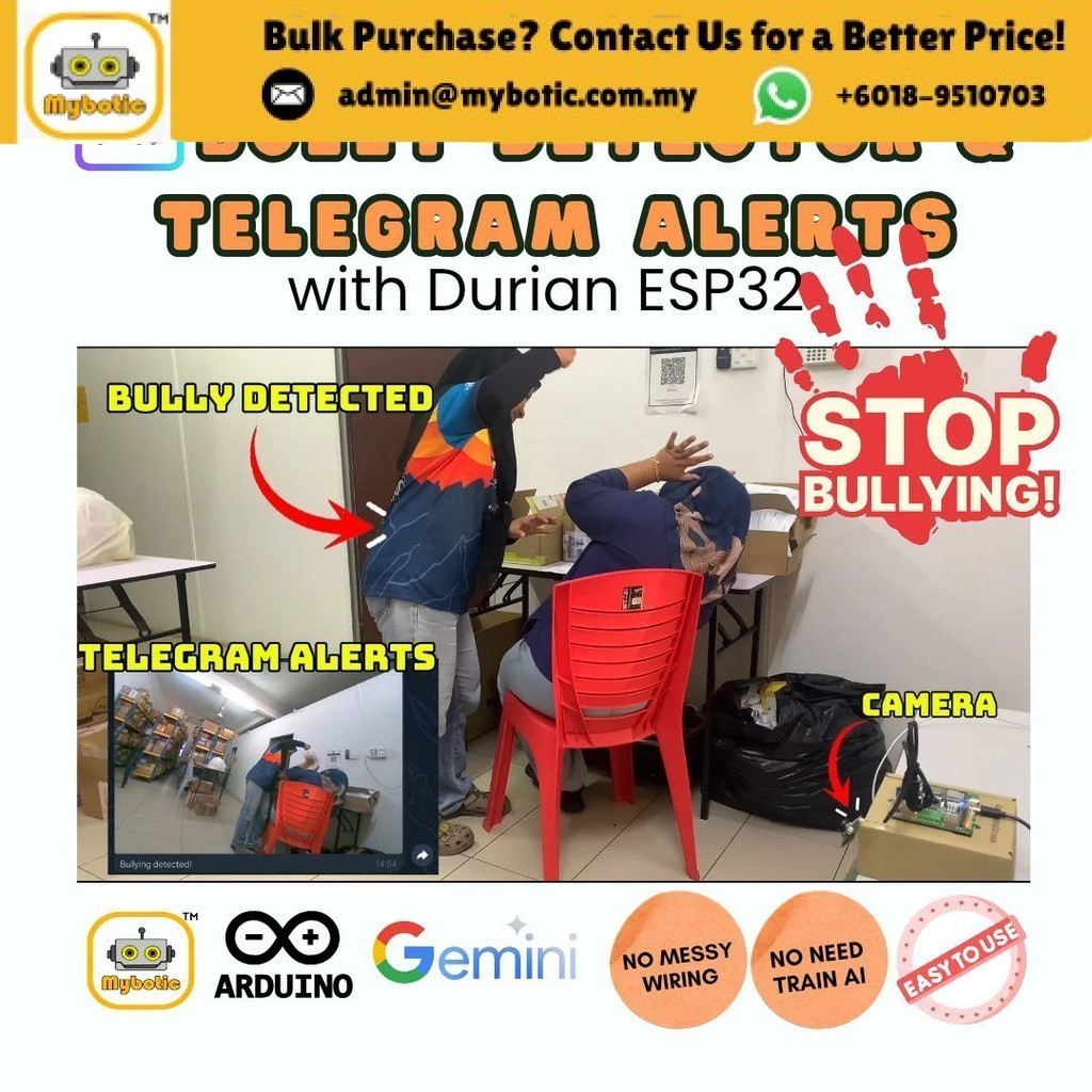 AI BULLY DETECTOR & TELEGRAM ALERTS WITH DURIAN ESP32 - GOOGLE GEMINI ...