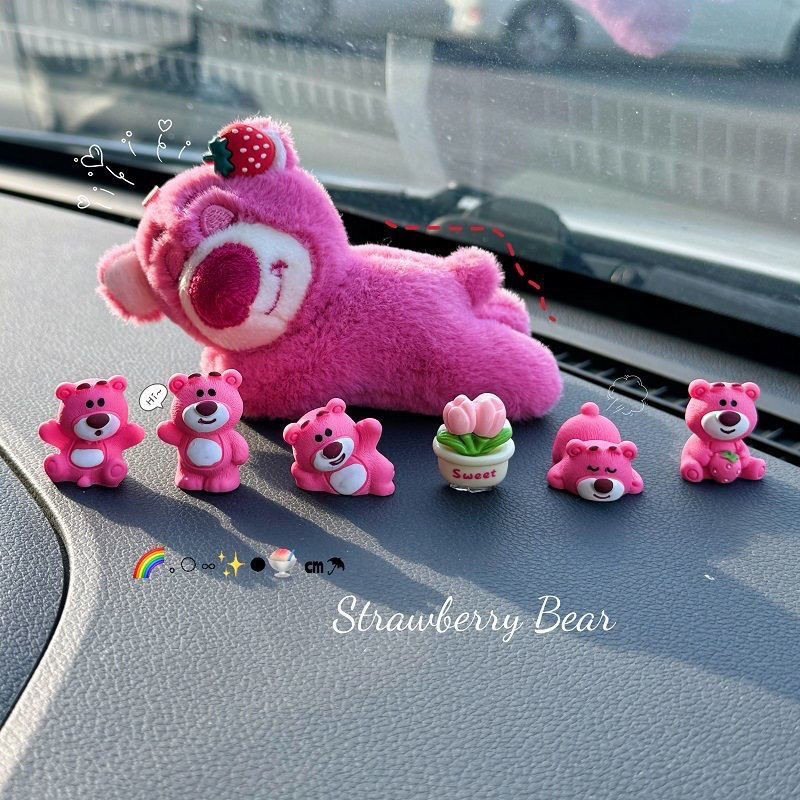 7Pcs/Set Lotso Doll Simulation Vase Car Decoration Strawberry Bear Car ...