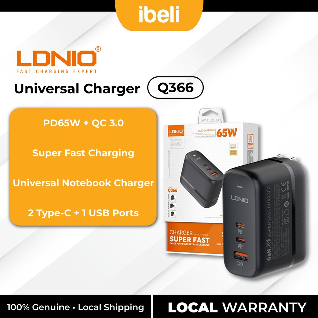 LDNIO Q366 65W Super-Fast Charging Charger PD 65W + QC 3.0 Universal ...