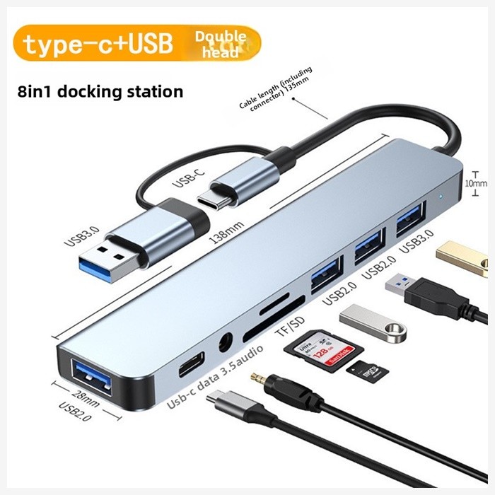 COD Type-c 8 in 1 Dual-Head Docking Station, Type-C Multi-Function SD ...