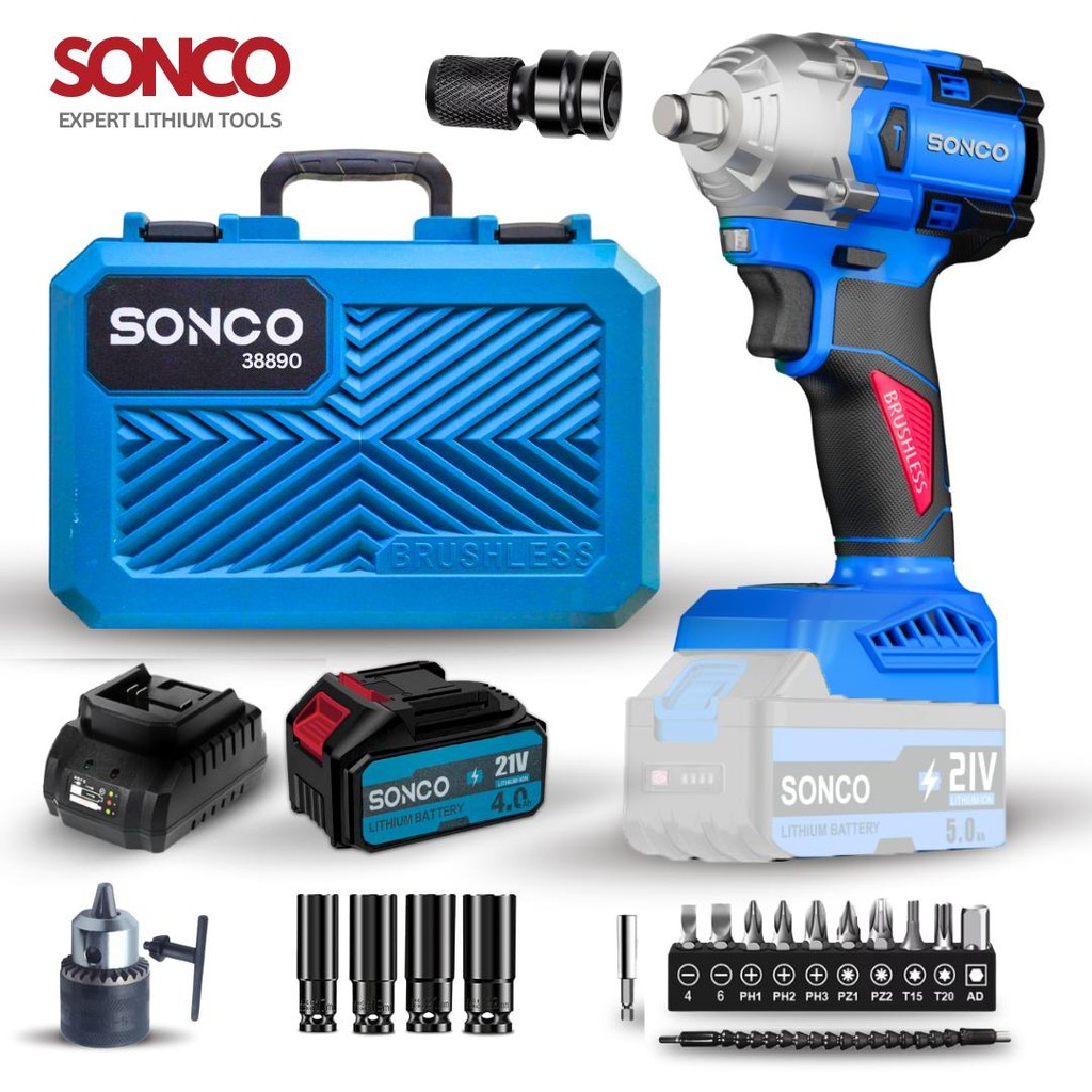 SONCO 38890 Heavy Duty 688VF Cordless Impact Wrench Electric 1/2 Inch ...