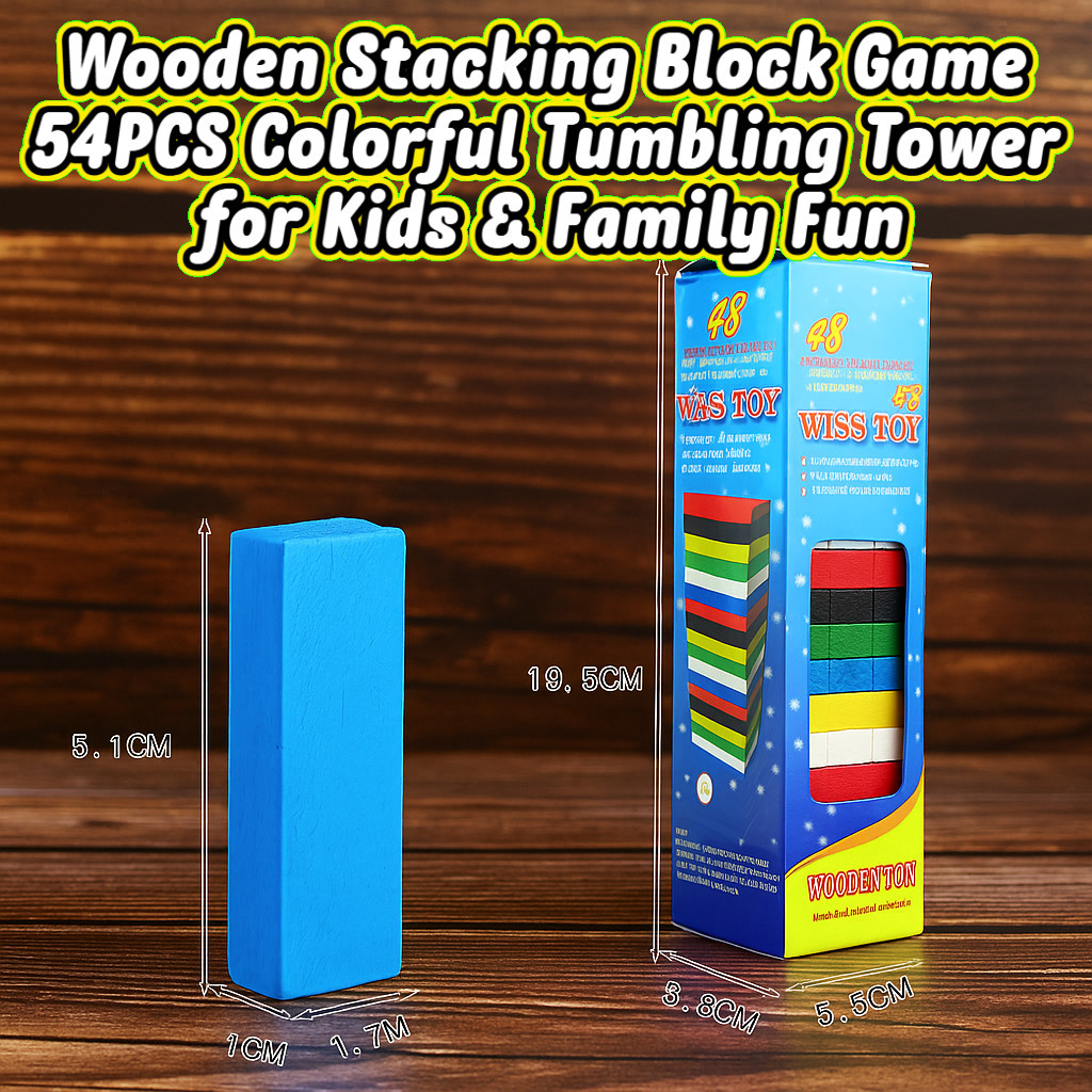 🌈 Wooden Stacking Block Game – 54PCS Colorful Tumbling Tower for Kids ...