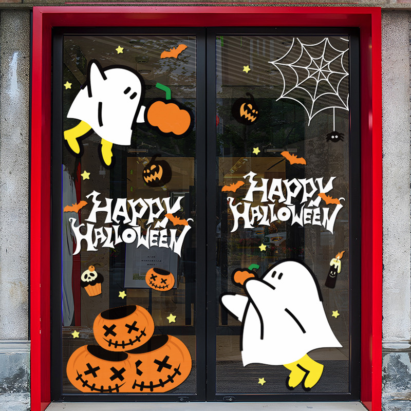 Halloween Decoration Glass Stickers Mall Hotel Cartoon Haunted House ...