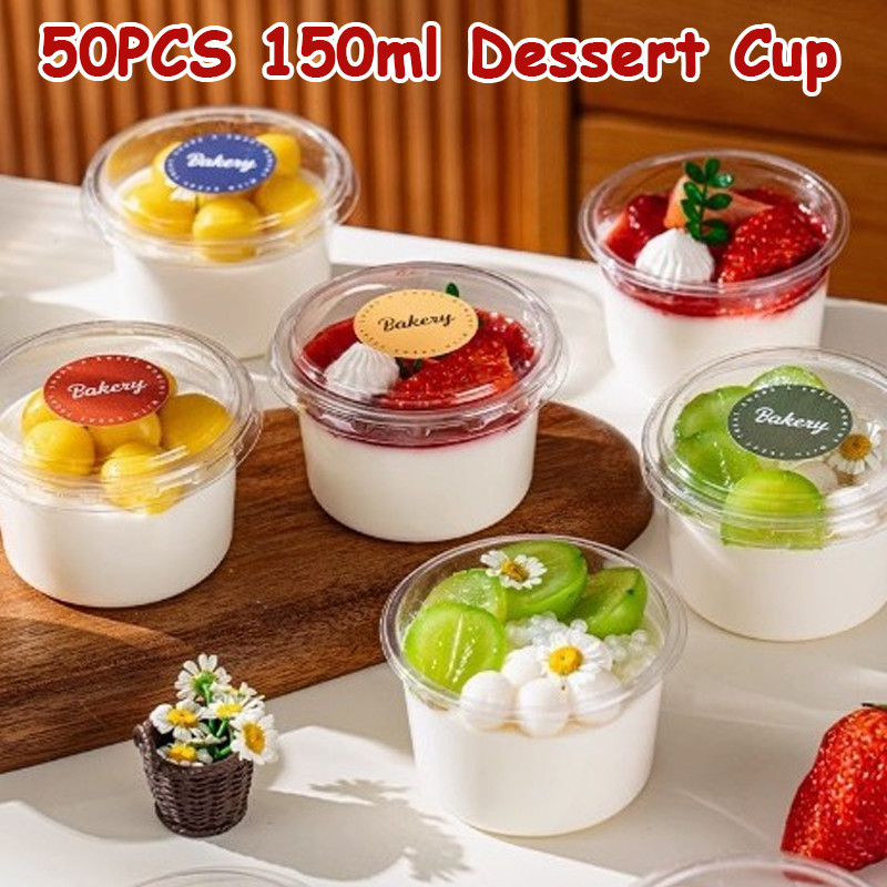 50PCS 150ml Transparent Plastic Dessert Cup Cake Cup with Lid Tiramisu Pudding Jelly Bekas Kek ...