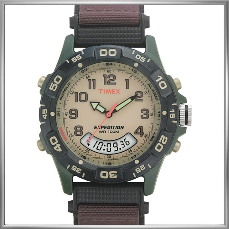 TIMEX Expedition Combo Watch Brown Dial Brown Nylon Strap T45181 Men's ...