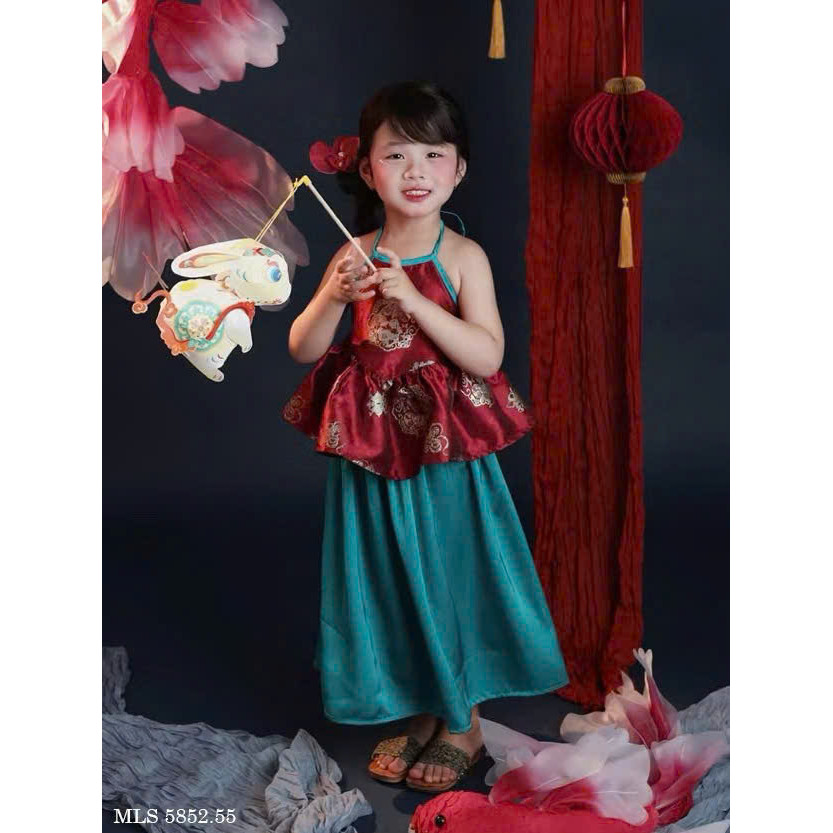 Mid-Autumn ao dai for girls 7-37kg from Melisa brand designed with red ...