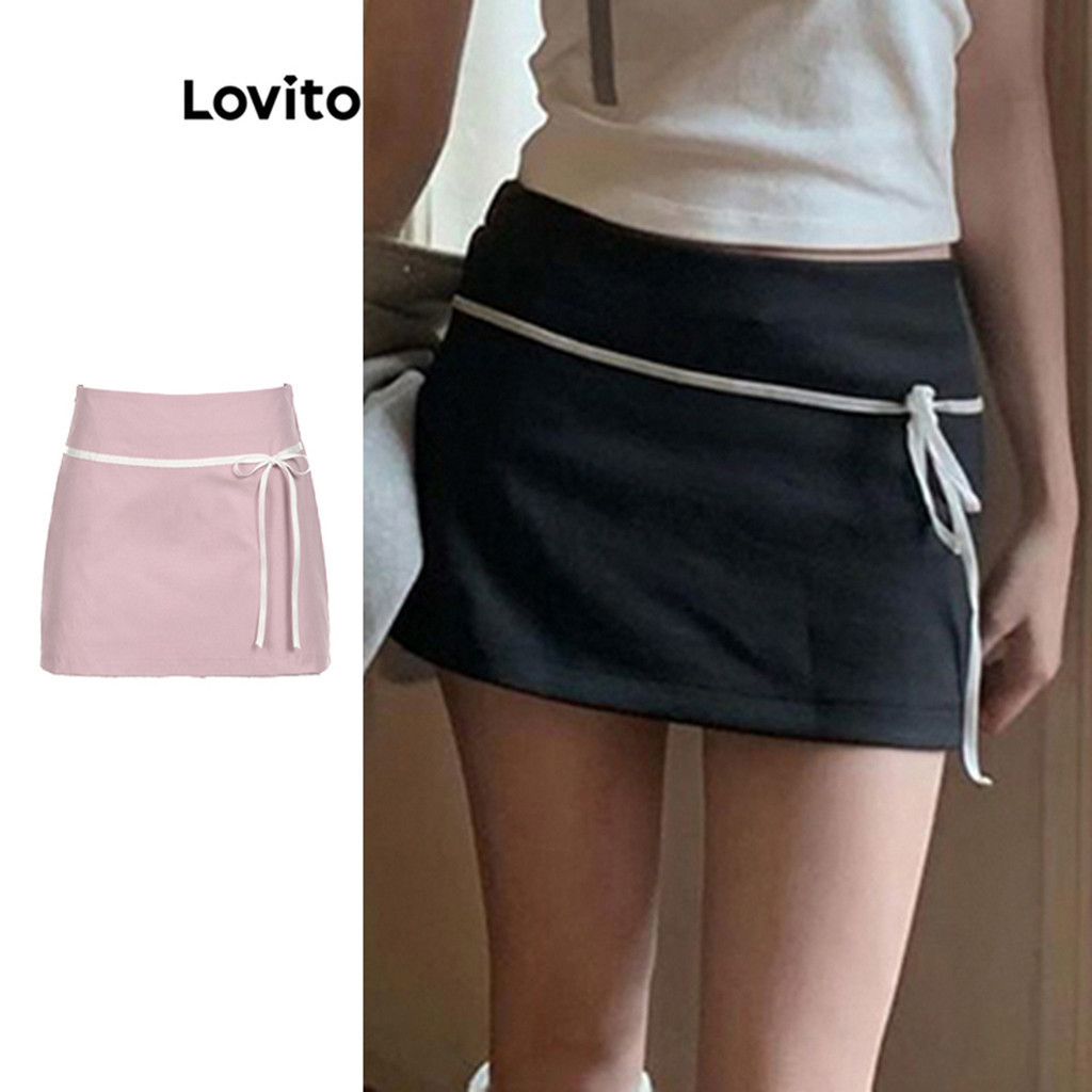 Lovito Casual Plain Colorblock Skirt for Women LNA71320 Lovito Rok ...