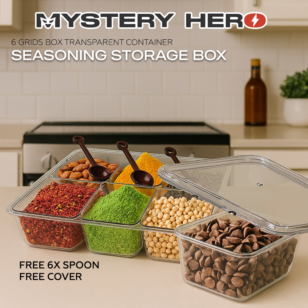 Mysteryhero 6 Grids Seasoning Storage Box Transparent Container | Bekas ...