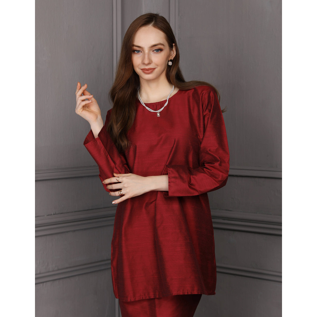 GIO FABRICS BAJU KURUNG PAHANG MODEN JENNA (BLOOD RED) | Shopee Malaysia