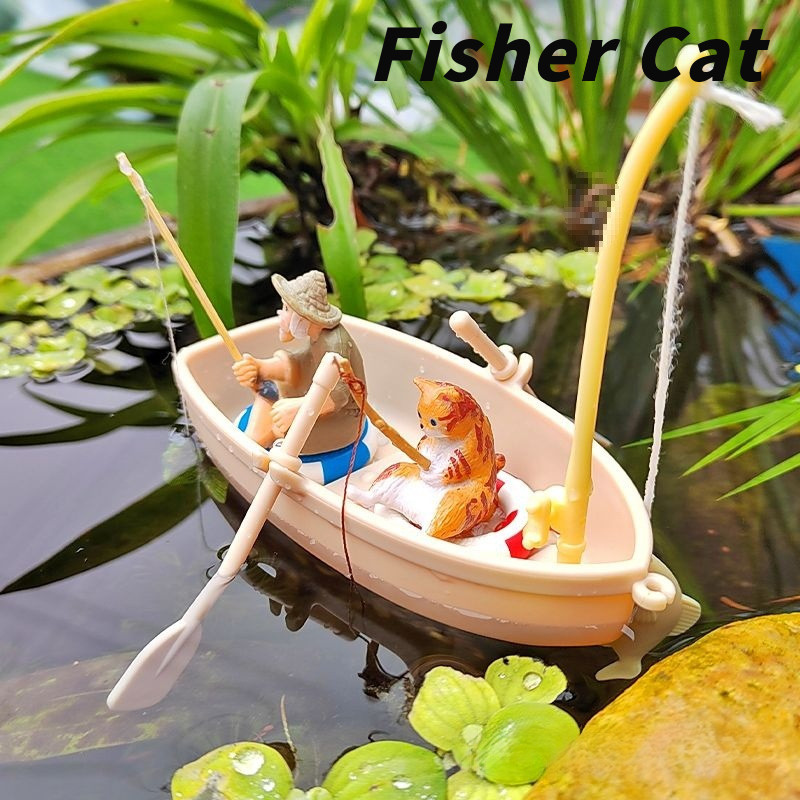 Cat and Fisherman Floating Fish Tank Floating Landscaping Fish Tank ...