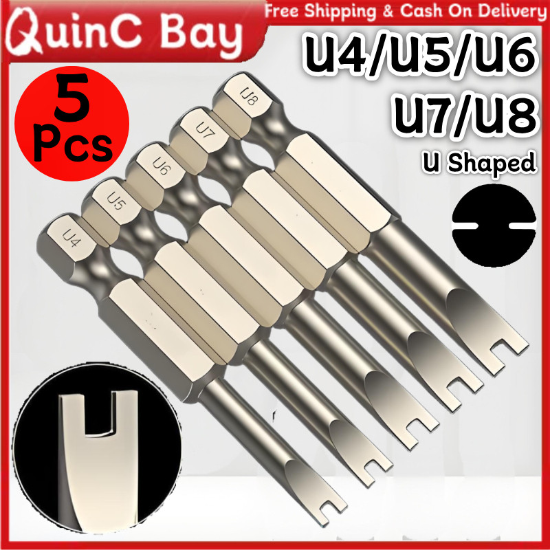 5Pcs Set U Shaped Screw Bit 50MM Magnetic HEX Flat Head Screwdriver ...