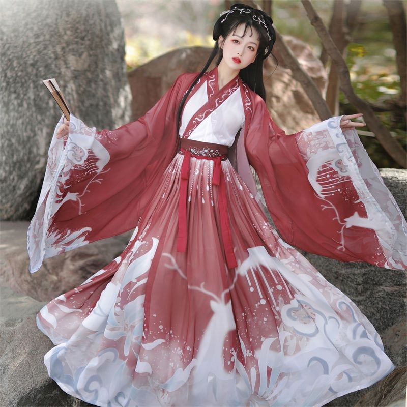 Hanfu Waist-Length Skirt Suit - Changan-Inspired Cross-Collar Design ...