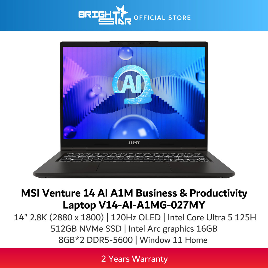 MSI Venture 14 AI A1MG 027 (14" 2.8K OLED 120Hz/U5-125H/16GB DDR5/512GB ...
