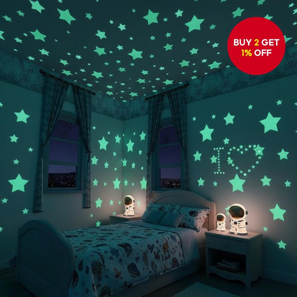 100pcs Fluorescent Stereo Star Stickers Glow in The Dark Wall Art for ...