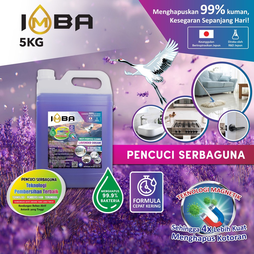IMBA Multi Purpose Floor Cleaner Eliminates 99.9% Bacteria (LAVENDER ...