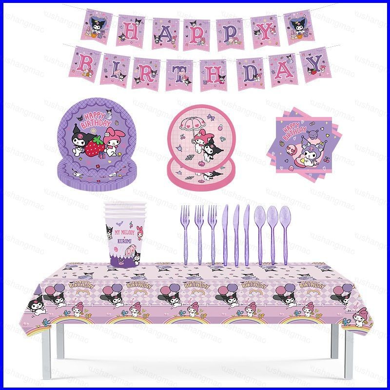 Sanrio Kuromi cartoon Themed Decoration birthday Party Tablecloth Paper ...