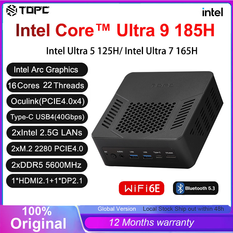 TOPC Intel Core Ultra 9 185H 165H 125H Mini PC USB4 2x2.5G LAN 2x PCIe4 Type-C HDMI2.1 DP2.1 ...