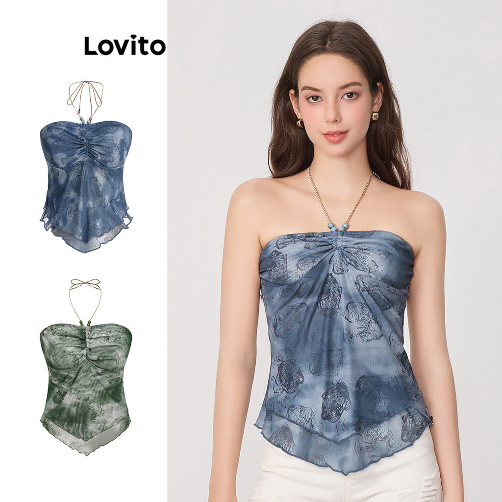 Lovito Boho Tank Top Paisley Pattern Beaded Double Layer Tank Top for ...