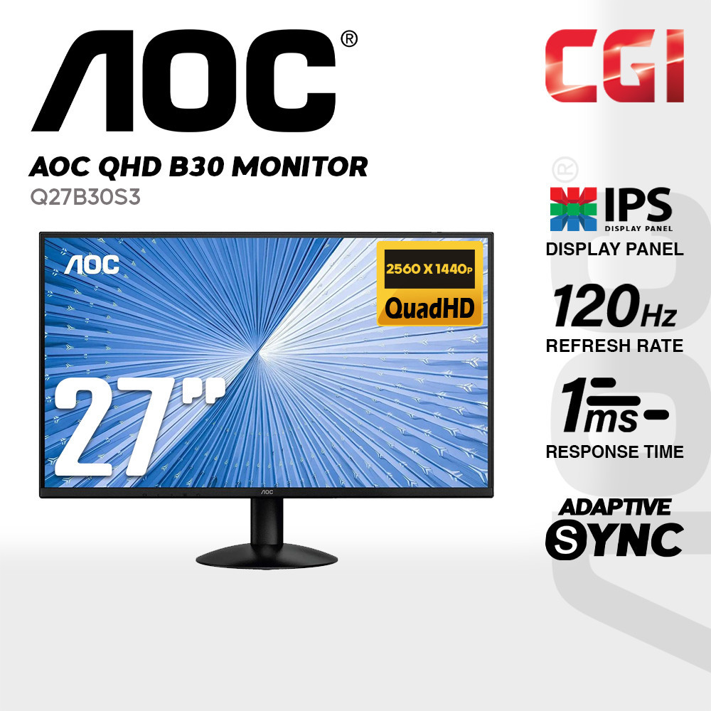 AOC 27" Q27B30S3 IPS QHD HDR10 Adaptive Sync 120Hz 1ms 3-Side Frameless ...