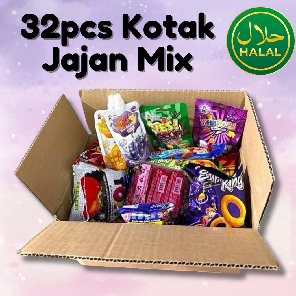 32pcs Jajan Mix Kotak | Mix Snack Pack (Keropok + Jelly + Candy + Bagi ...