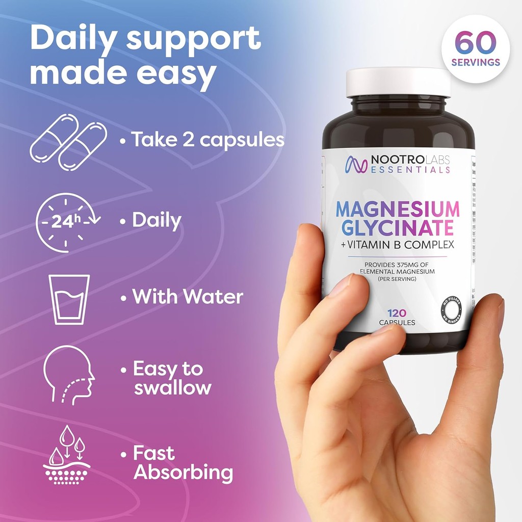 Nootro Labs Essentials Magnesium Glycinate Capsules (60 Servings), High ...