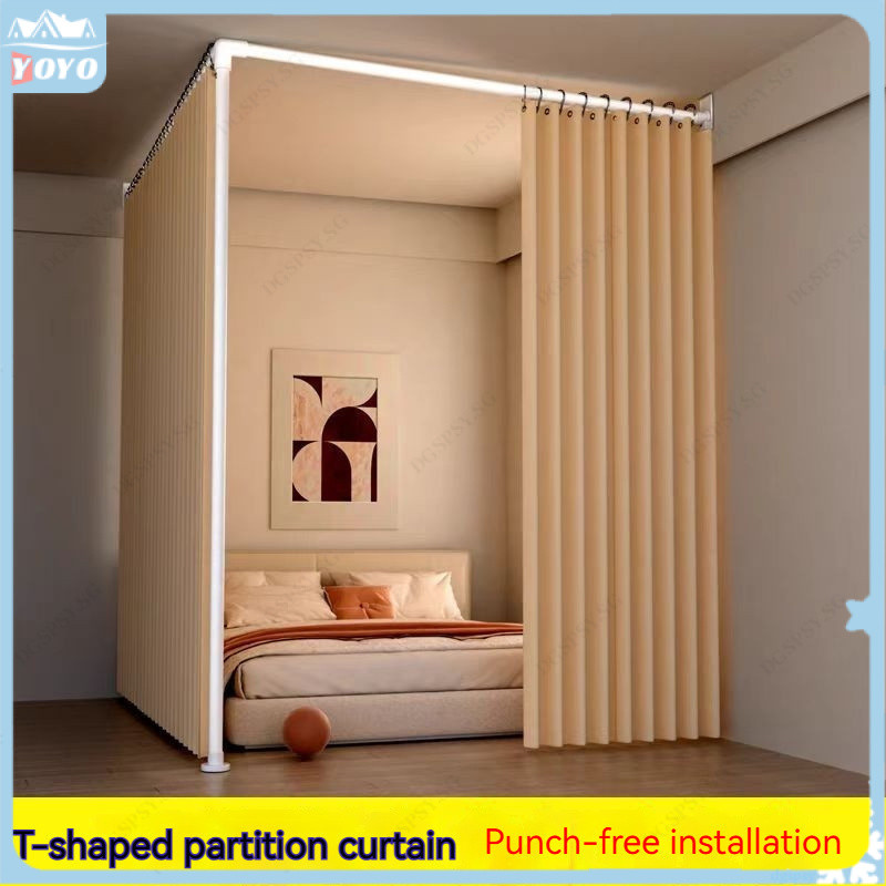 L-Shape No-Drill Partition Curtain | Custom Horizontal Rods + 2.1-3.1m ...