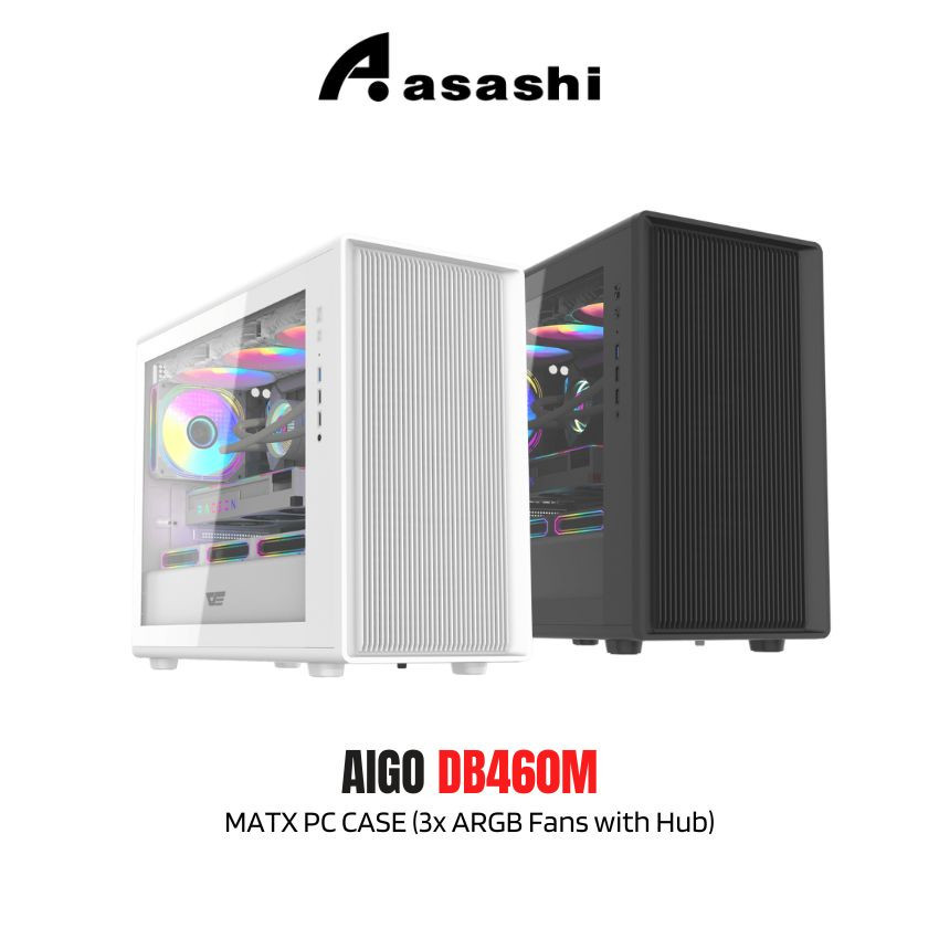 AIGO DB460M Black | White MATX PC CASE (3x ARGB Fans with Hub) | Shopee ...