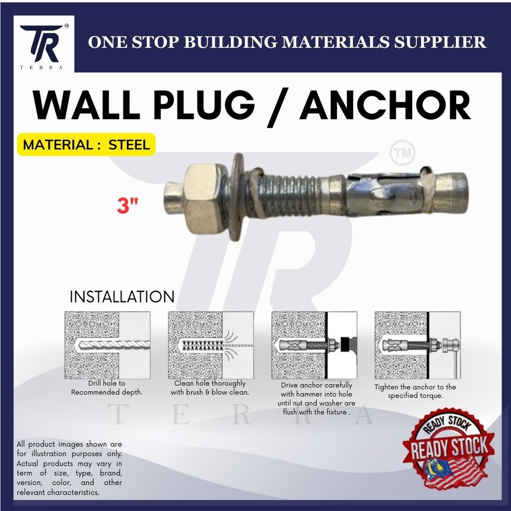 WALL PLUG/ M6 WEDGE ANCHOR/ HEAVY DUTY EXPANSION BOLT STUD CONCRETE ...