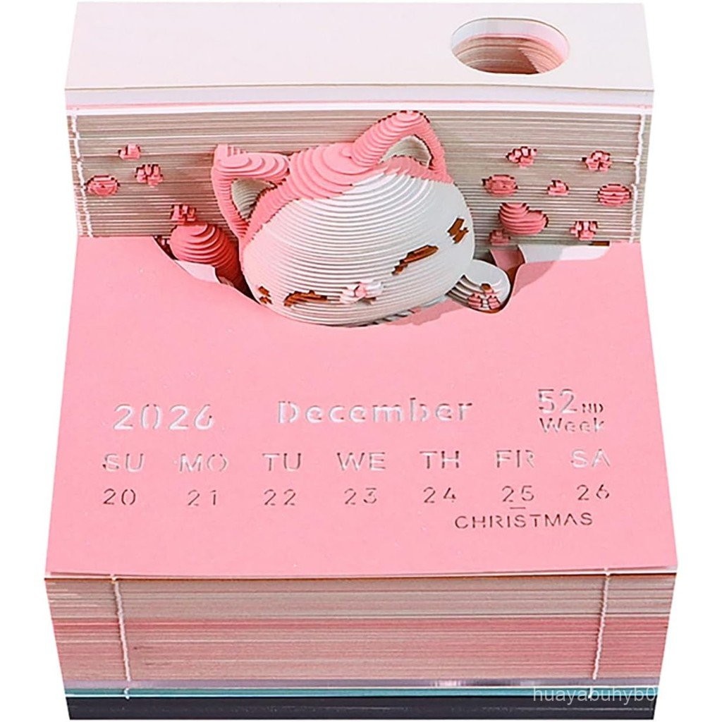 Kalendar Sekeping Masa 3D, Kalendar Meja 2026 Kalendar Kucing 3D Seni ...