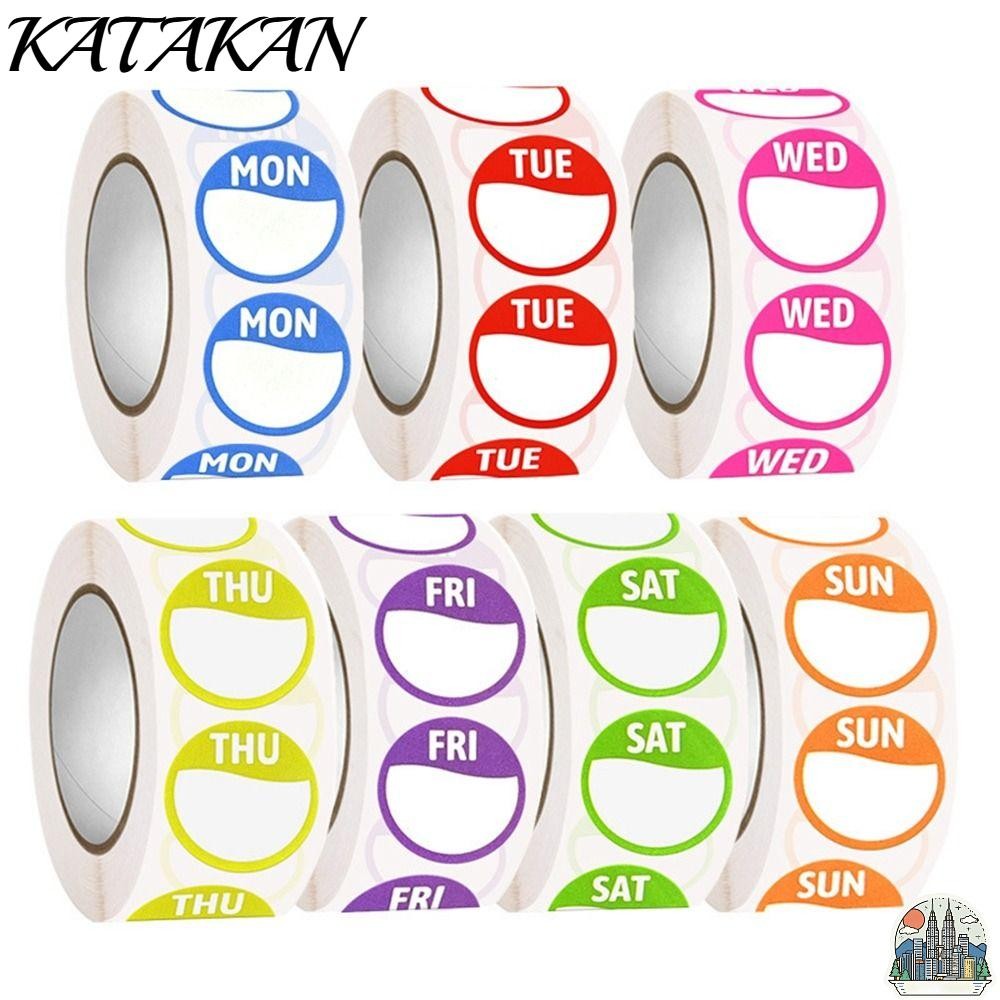 KATAKAN Week Stickers, 500 Pcs Removable Date Stickers, Round Food ...