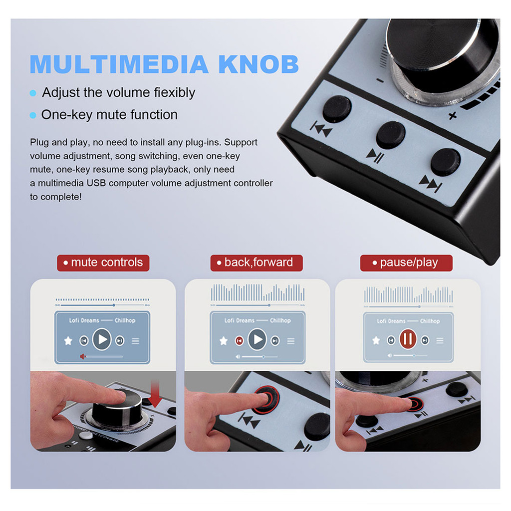USB Computer Volume Controller with Play/Pause/Back/Forward Function PC ...