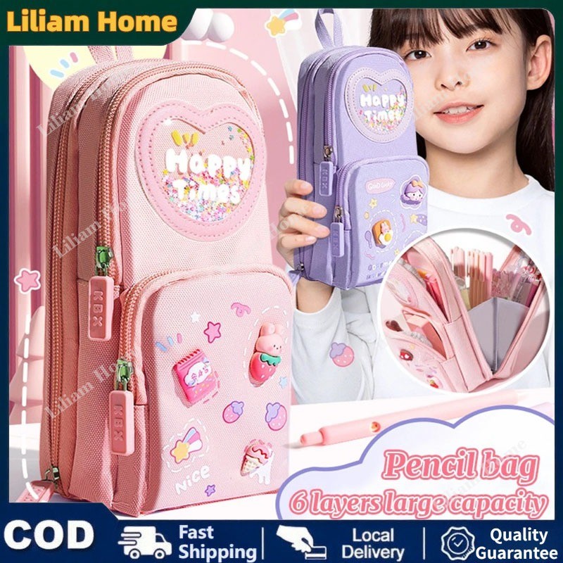 Three Layer Pencil Case Large Capacity Cute Cartoon Simple School ...