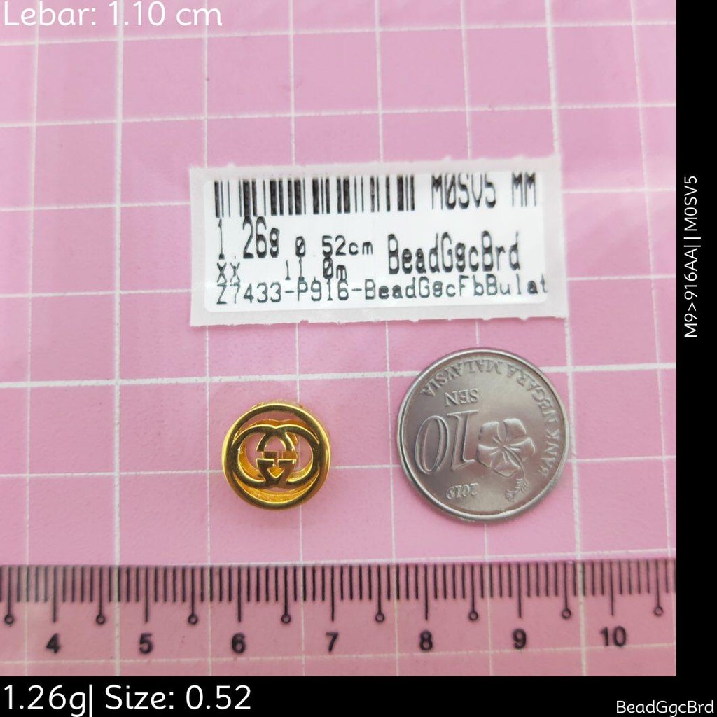 Murni Mewah Emas916, Bead Bead Ggc Fb Bulat H5.2 Bunga 7433 1.1 cm Pd 0 ...