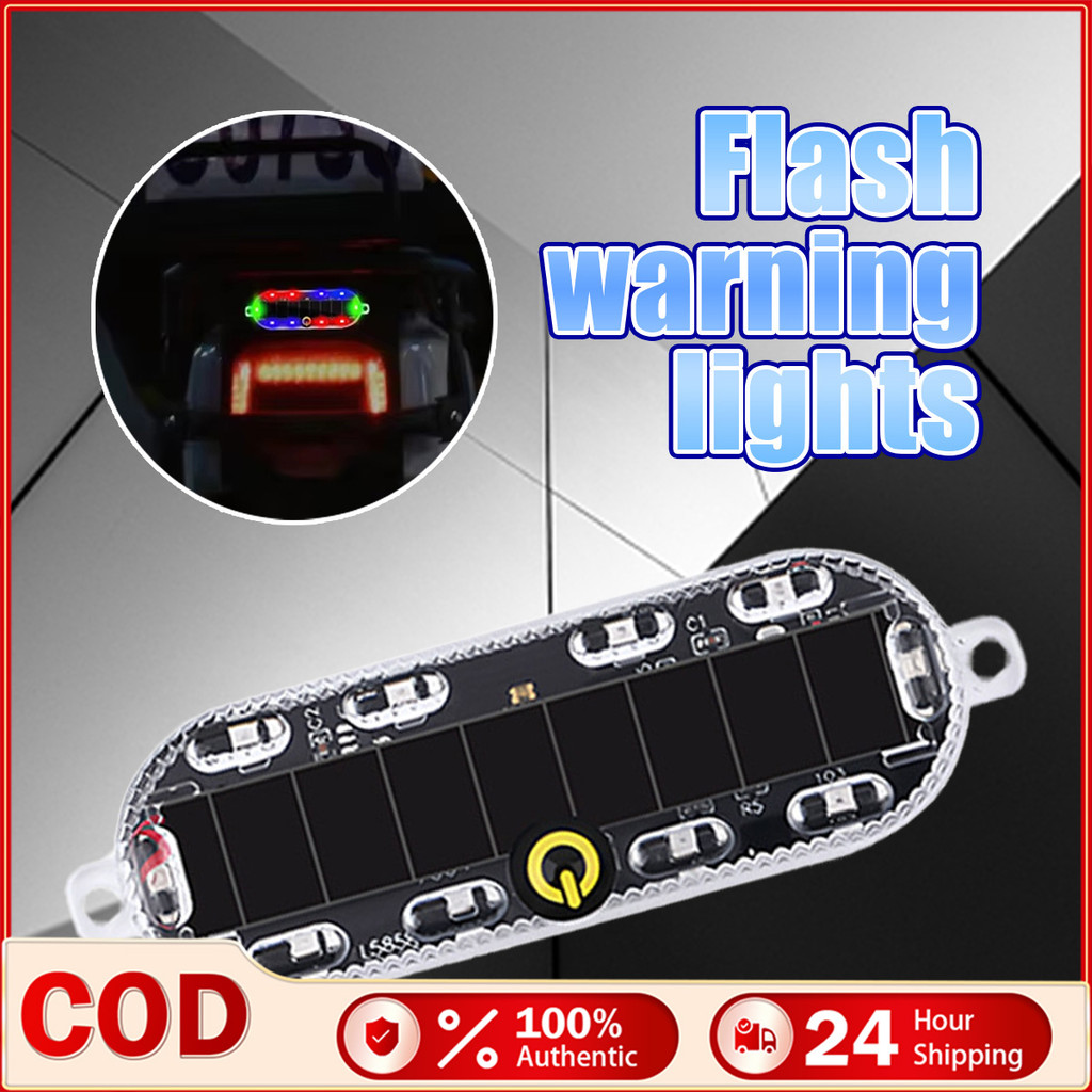 Solar Flashing LED Warning Light Safety motorcycle tail light Anti-rear ...