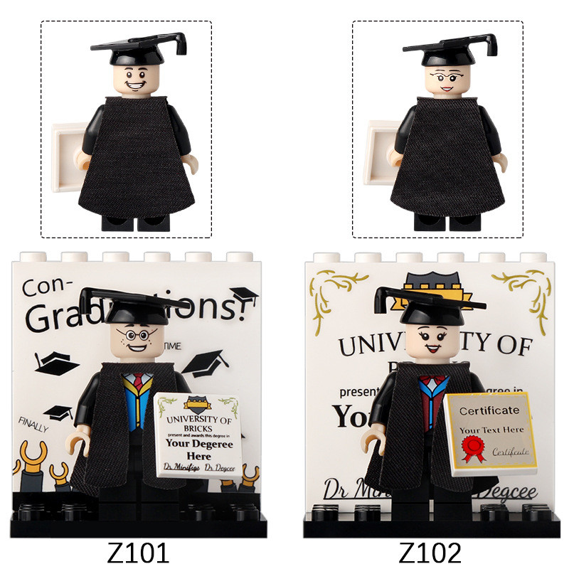 Graduation Minifigure Building Blocks | Bachelor Gown Doctor Hat ...