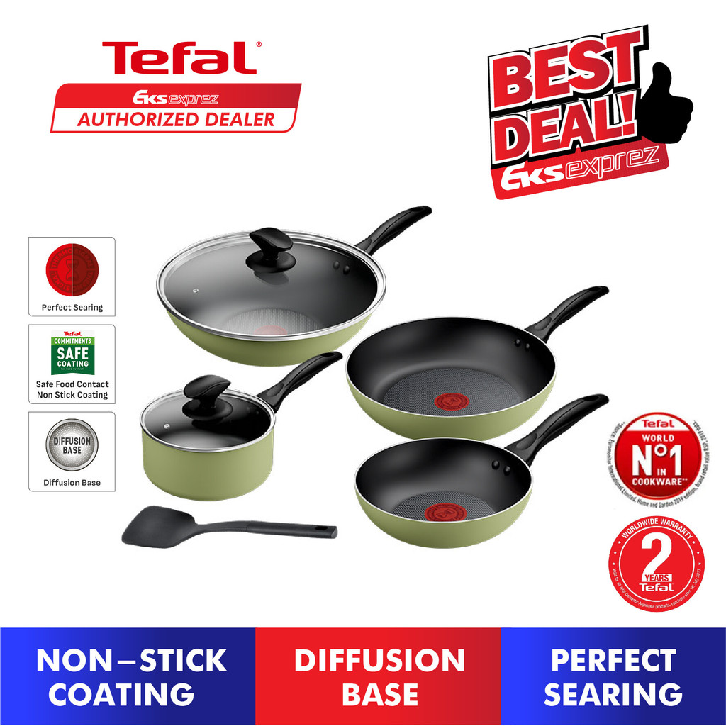 Tefal Quickchef 7pcs Set Moringa Green Cookware Set B957S7 | Shopee ...
