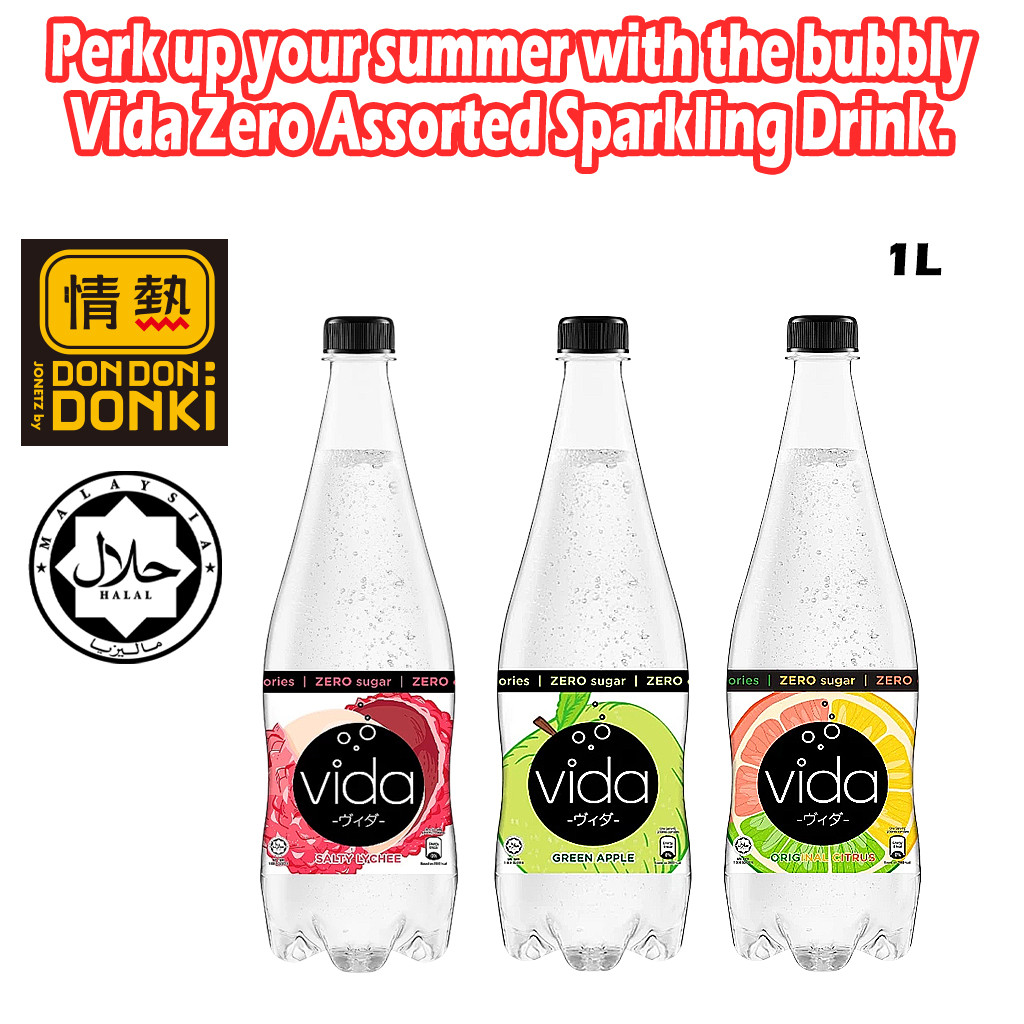 [DONKI] Halal Vida Zero Sparkling Drink 1L [ Lychee / Apple / Original ...