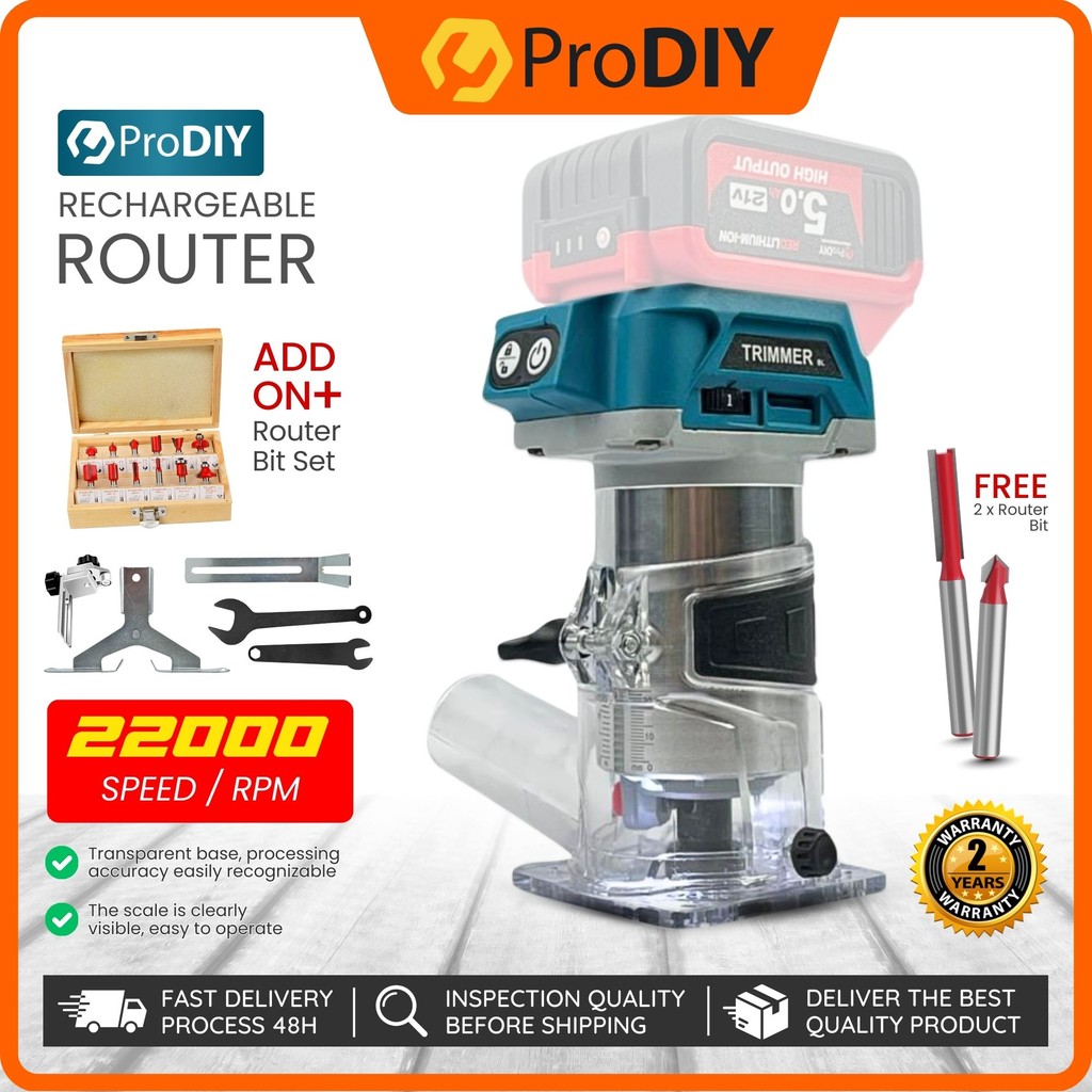 PRODIY Brushless Cordless Wood Router Trimmer 22000RPM Mesin Pemotong ...