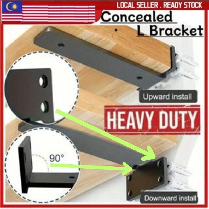CONCEALED L Bracket Floating Shelf Support Metal Heavy Duty Iron ...