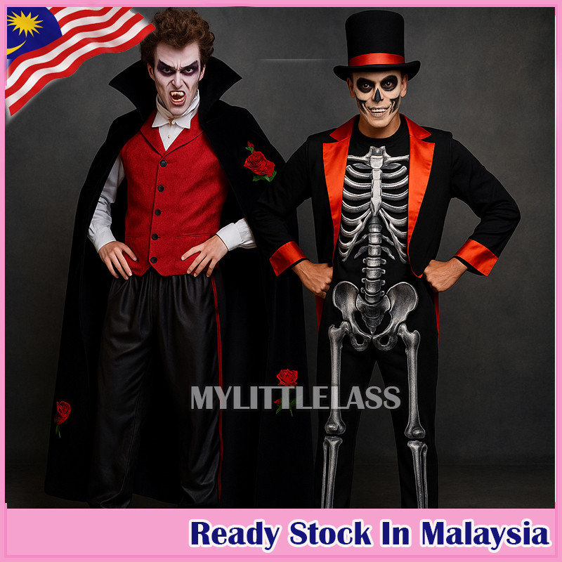 MYLITTLELASS Men's Halloween Vampire Skeleton Costume Set Gothic ...