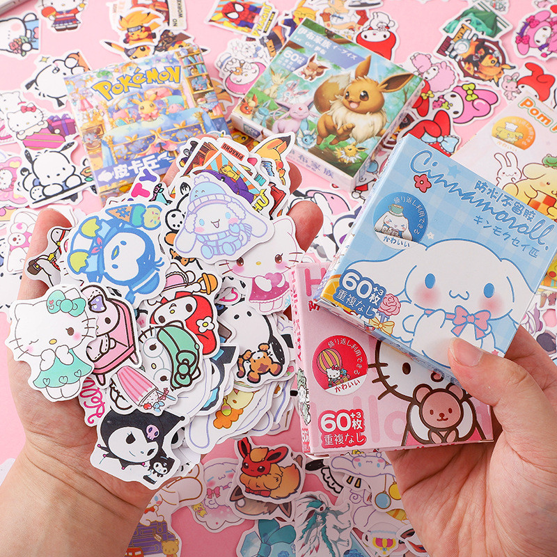 63 Sheets Sanrio Cartoon Handbook Transparent Waterproof Stickers Cute ...