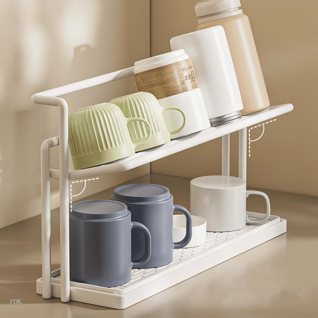 FDK Double-Tier Drain Cup Rack Kitchen Countertop Tiered Cup Storage ...