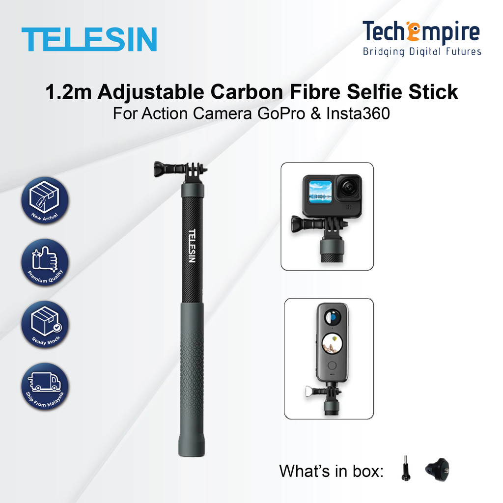 TELESIN 1.2m Adjustable Carbon Fiber Selfie Stick (GP-MNP-002) | Shopee ...