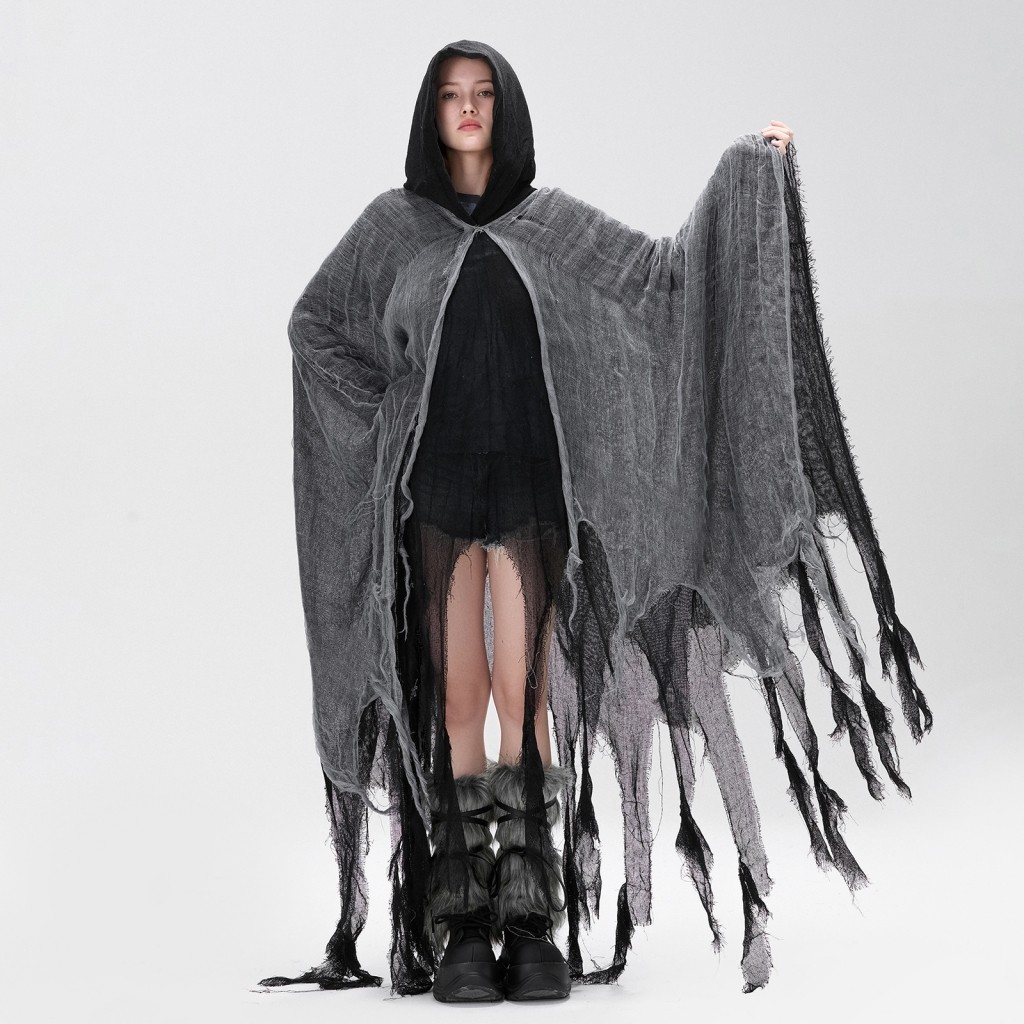 Halloween Witch Cloak with Hood Exaggerated Ripped Grim Reaper Cape ...