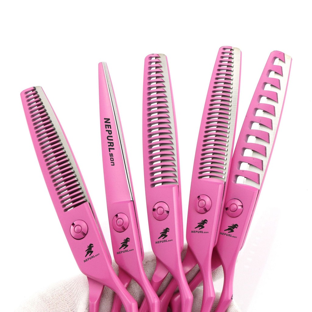 6.0-inch pink Napson hair scissors, flat teeth scissors, antler teeth ...