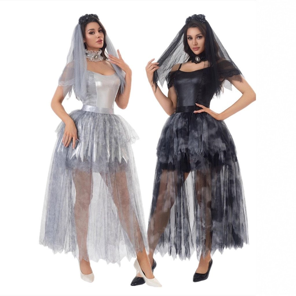 Adult Halloween Gothic Bride Costume Set - Dark Role-Playing Outfit ...